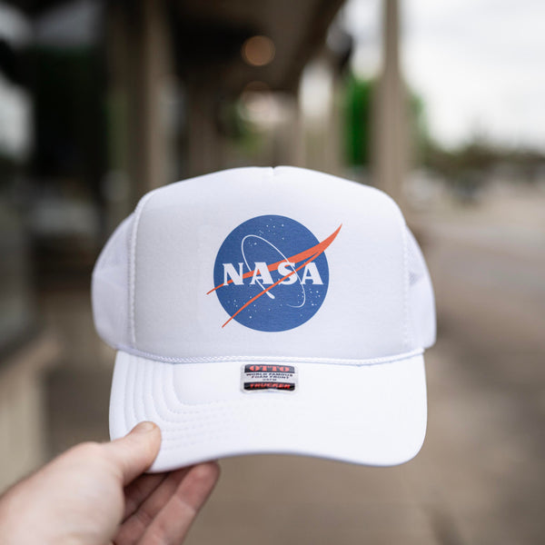Nasa Space Logo Decal - White Foam Trucker Hat - Holtz Co.